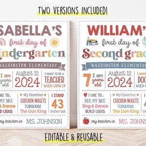 Back to School Kids Printable Sign First Day of School Editable INSTANT ...