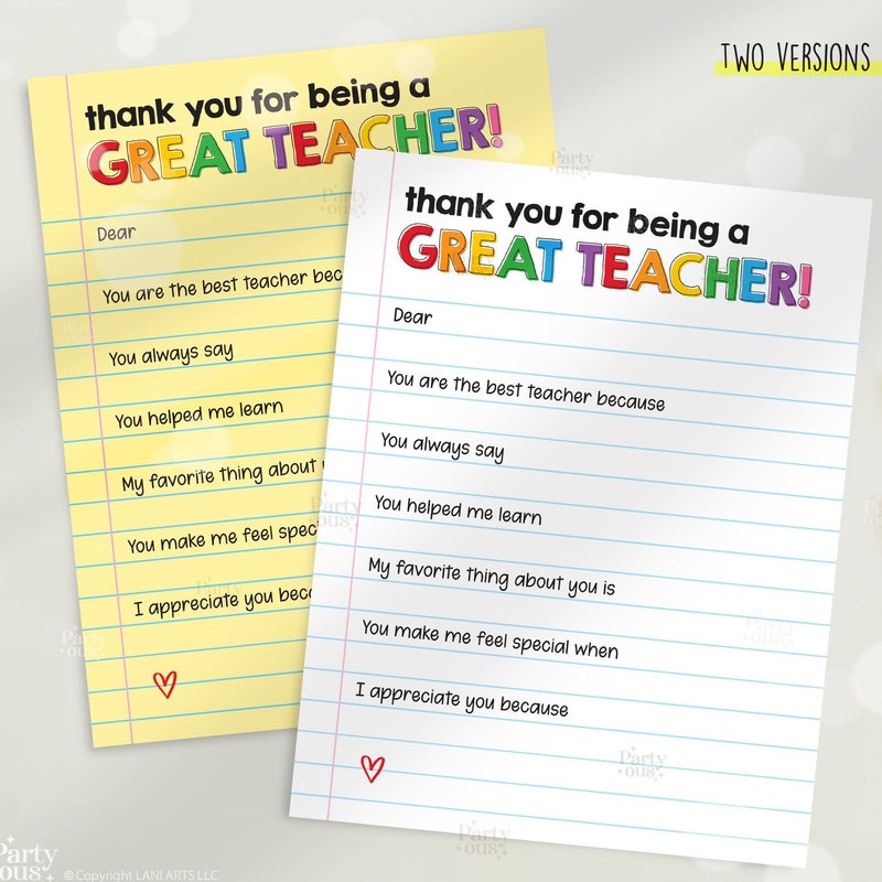 Teacher Thank You Printable - Etsy