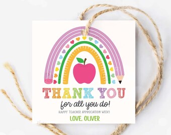 Editable Teacher Appreciation Week Gift Tags Thank You for All You Do ...