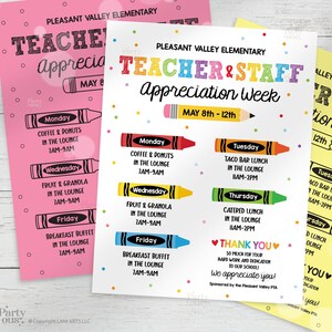 Editable Teacher Appreciation Week Itinerary Poster Teachers Staff ...
