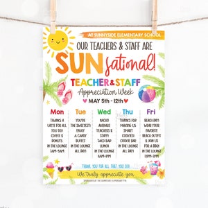 Editable Teacher Appreciation Week Itinerary Poster Teachers Staff ...