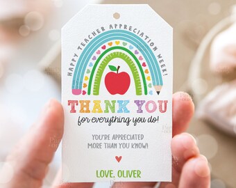Editable Teacher Appreciation Week Gift Tags Thank You Teacher Gift Tag ...