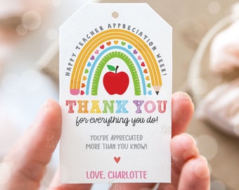 Editable Teacher Appreciation Week Gift Tags Thank You Teacher Gift Tag ...