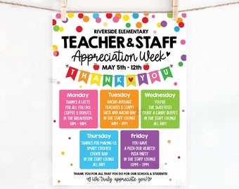 Editable Teacher Appreciation Week Itinerary Poster Teachers Staff ...