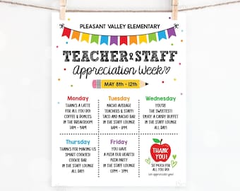 Editable Teacher Appreciation Week Itinerary Poster Teachers Staff ...