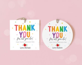 Editable Teacher Appreciation Week Printable Gift Tags Thank You Teacher Gift Tag School Party ...