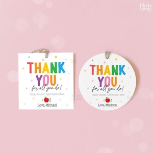 Editable Teacher Appreciation Week Printable Gift Tags Thank You ...