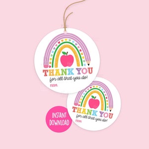 Teacher Appreciation Week Gift Tags Thank You Teacher Rainbow Tag ...