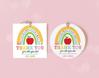 Editable Teacher Appreciation Week Gift Tags Thank You Teacher Gift Tag ...