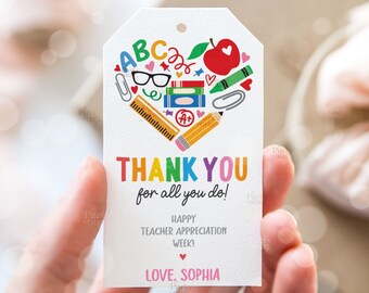 Teacher Appreciation Week Gift Tags Thank You Teacher Rainbow Tag Printables End of School Year ...