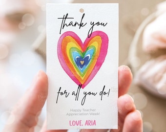Editable Teacher Appreciation Week Gift Tags Thank You Teacher Gift Tag ...