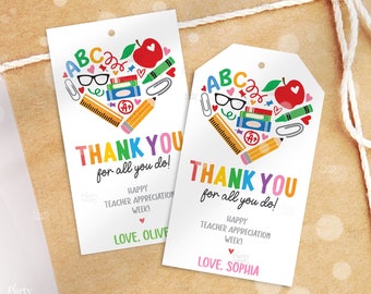 Editable Teacher Appreciation Gift Tags: Printable Favor Labels ...