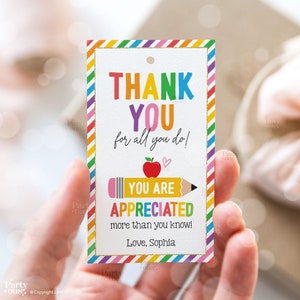 Editable Teacher Appreciation Week Gift Tags Thank You Teacher Gift Tag ...