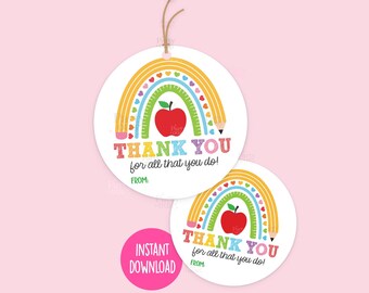 Teacher Appreciation Week Gift Tags Thank You Teacher Rainbow Tag ...
