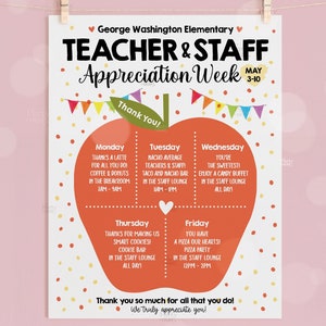 Editable Teacher Appreciation Week Itinerary Poster Teachers Staff ...
