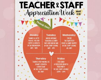 Editable Teacher Appreciation Week Itinerary Poster Teachers Staff ...