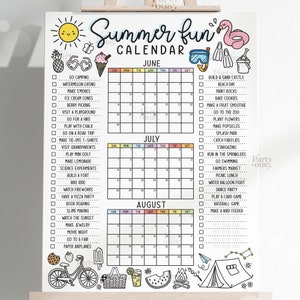 Printable Summer Calendar Poster Summer Fun Family Planner Checklist ...