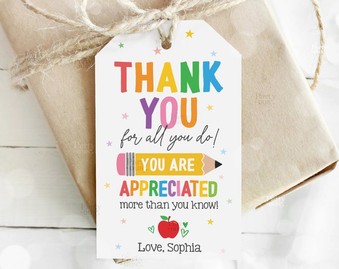 Pencil Teacher Gift Tag, Printable Teacher Gift Tag, Teacher ...