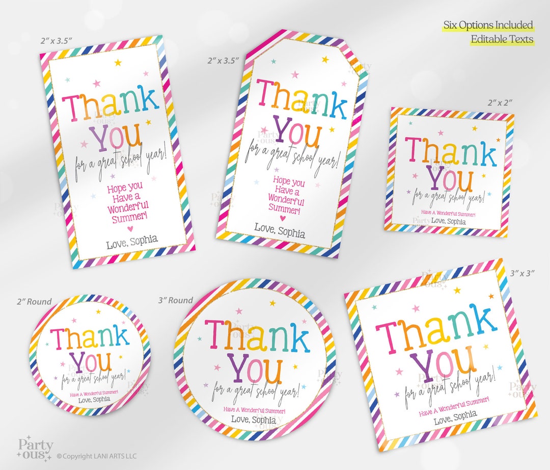 Editable Last Day of School Tag Thank You End of Year Teacher Gift Tags ...