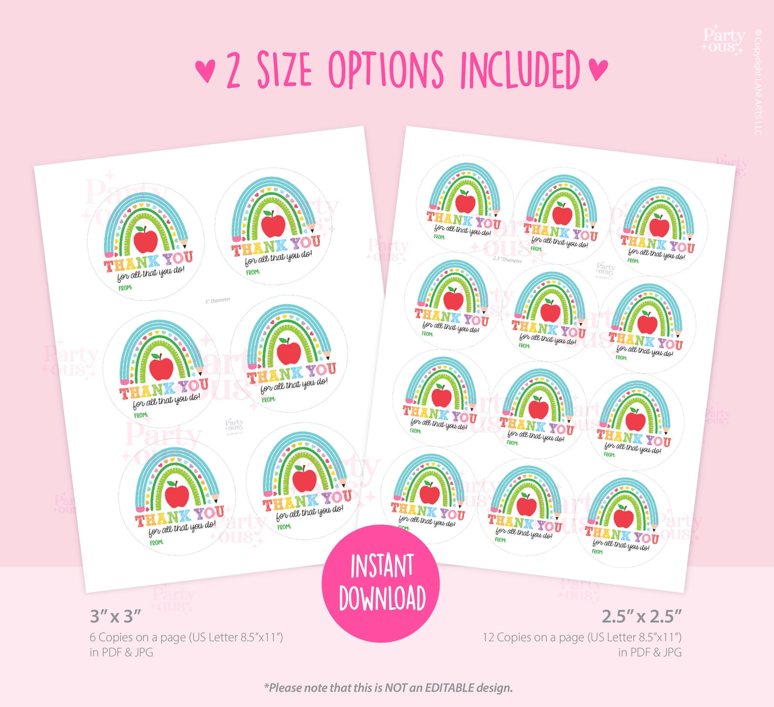 Teacher Appreciation Week Gift Tags Thank You Teacher Rainbow Tag ...