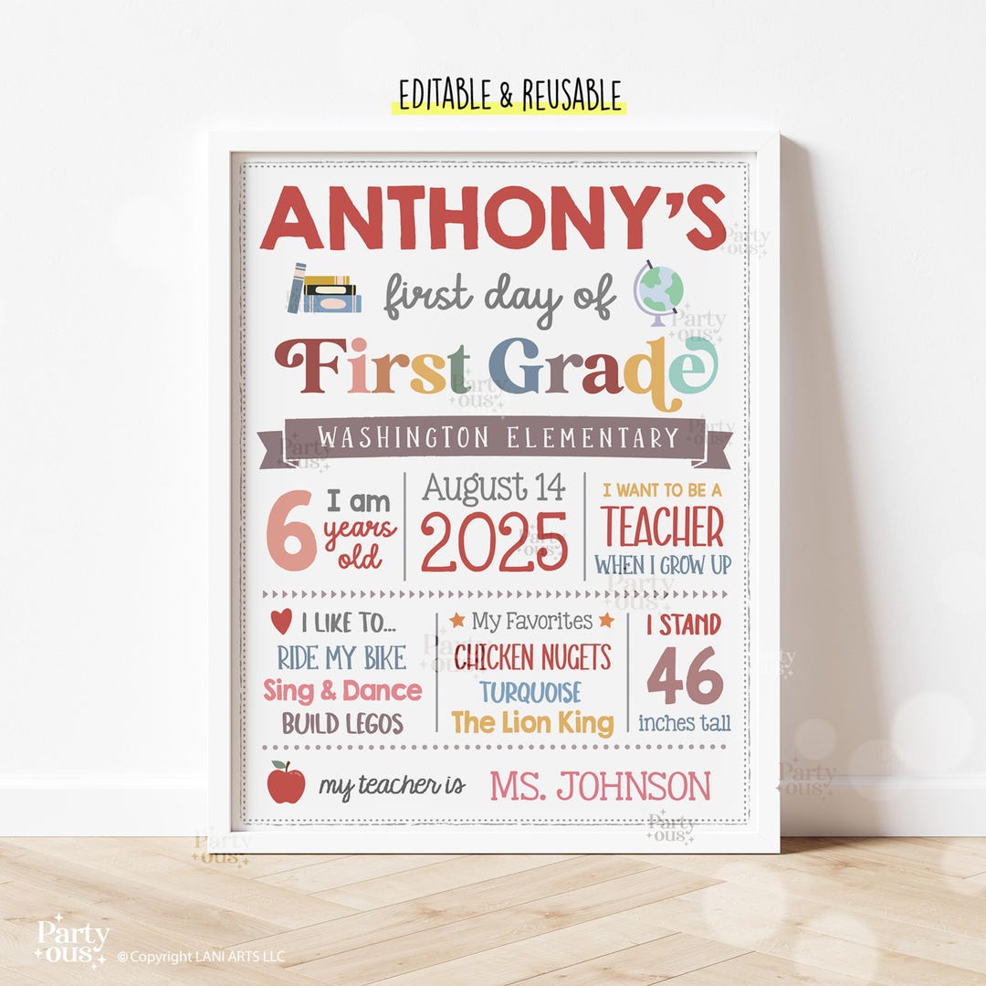 Editable Back to School Sign First Day of School Sign Printable ...