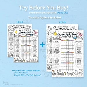 Editable Summer Calendar Coloring Poster Printables Family Summer Fun ...