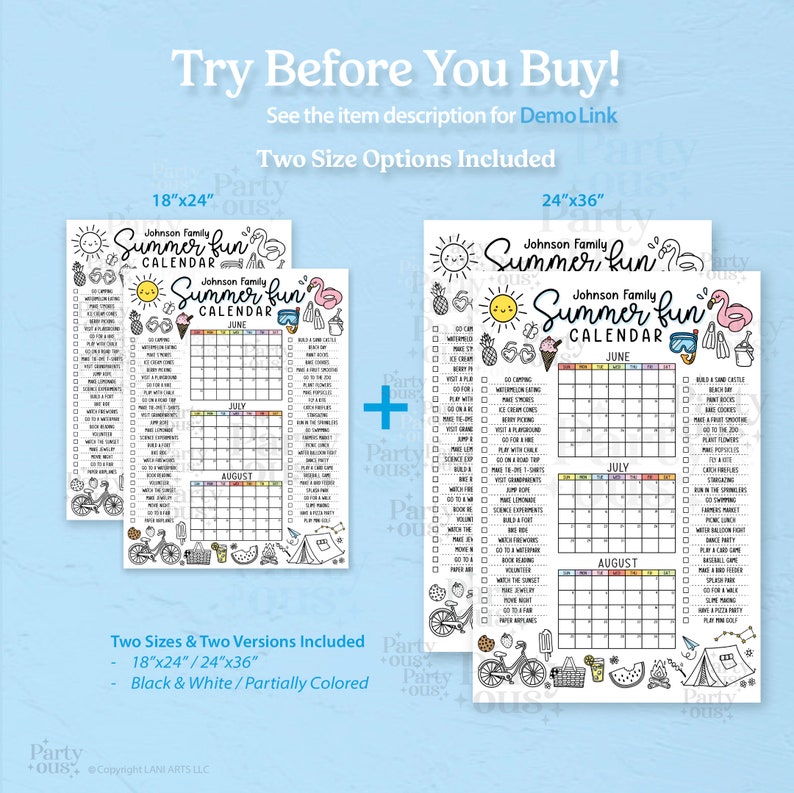 Editable Summer Calendar Coloring Poster Printables Family Summer Fun ...