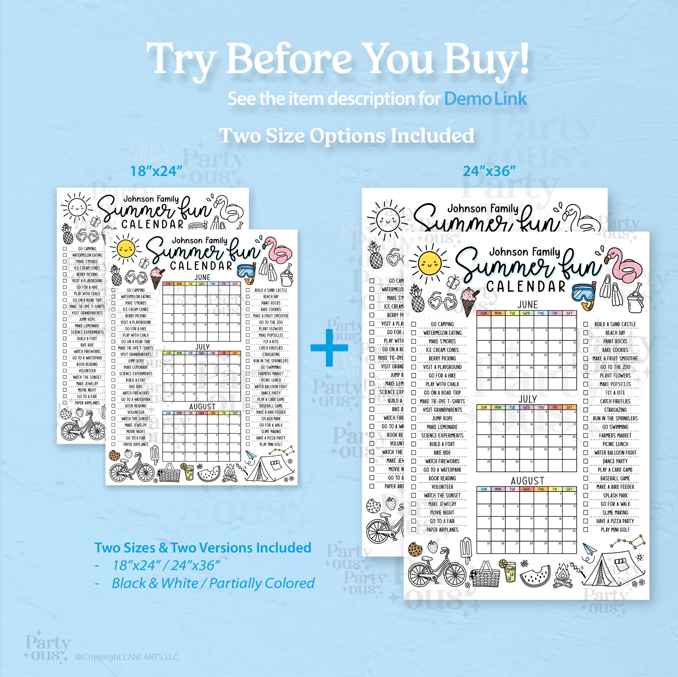Editable Summer Calendar Coloring Poster Printables Family Summer Fun ...