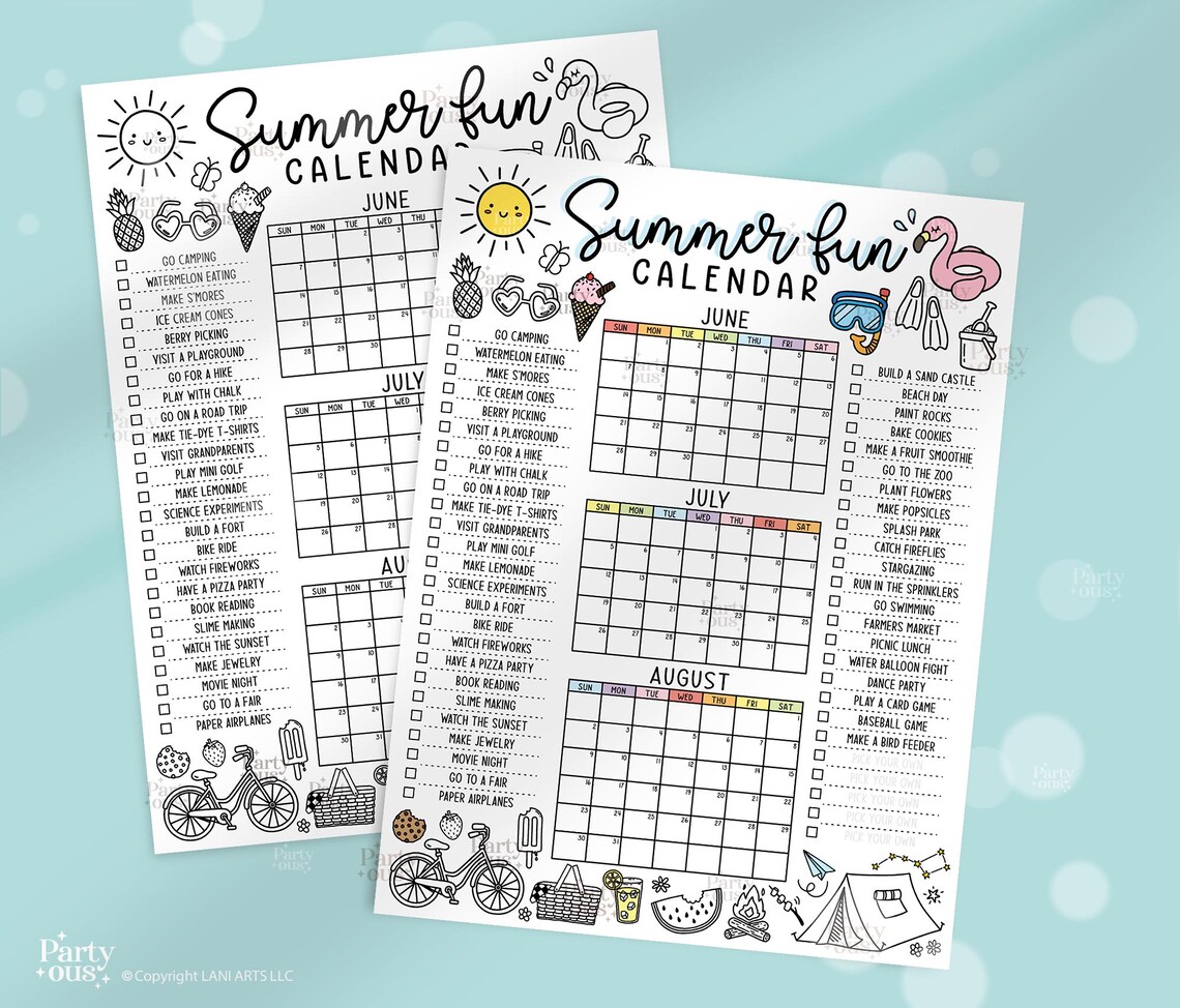 Printable Summer Calendar Poster 2026 Summer Fun Family Planner ...