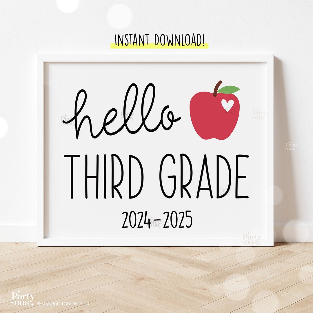 First Day of 3rd Grade Sign Hello Third Grade Back to School Sign ...