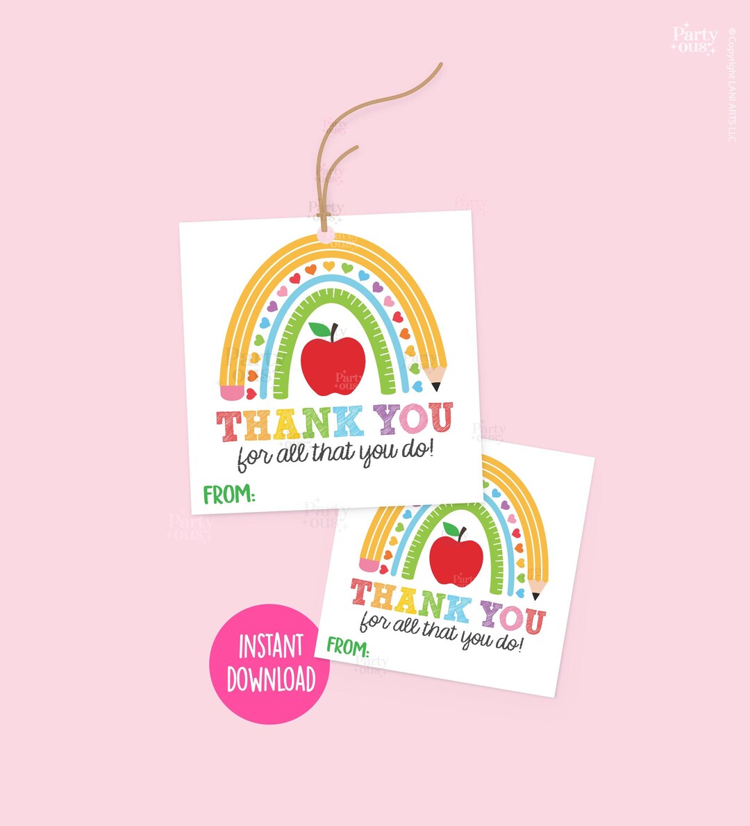 Teacher Appreciation Week Gift Tags Thank You Teacher Rainbow Tag ...
