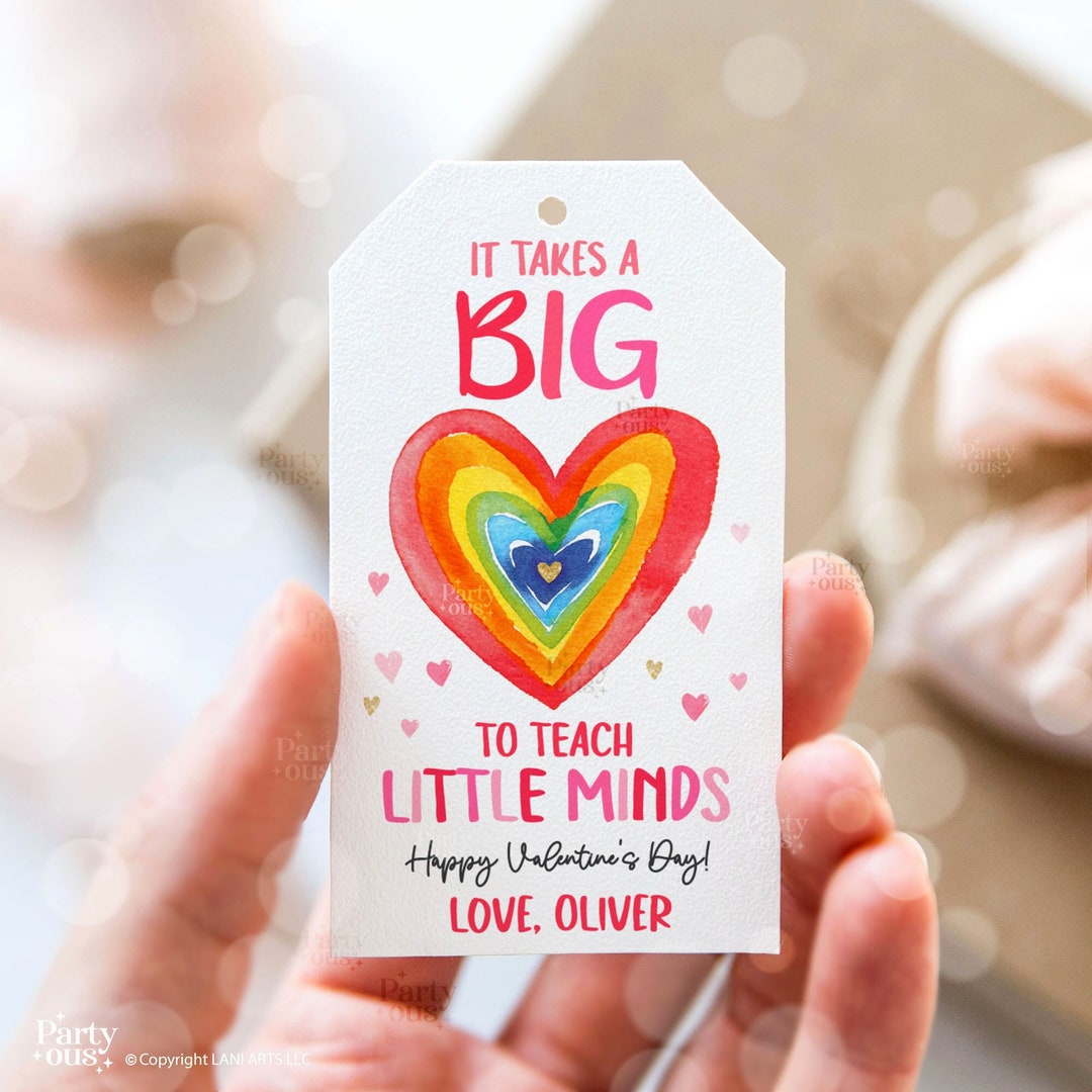 Editable Teacher Valentines Day Gift Tag Rainbow Heart Valentine Gifts ...