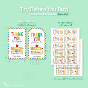 Editable Teacher Appreciation Week Gift Tags Thank You Teacher Gift Tag ...