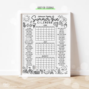 Editable Summer Calendar Coloring Poster Printables Family Summer Fun ...