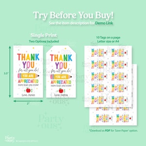 Editable Teacher Appreciation Week Gift Tags Thank You Teacher Gift Tag ...