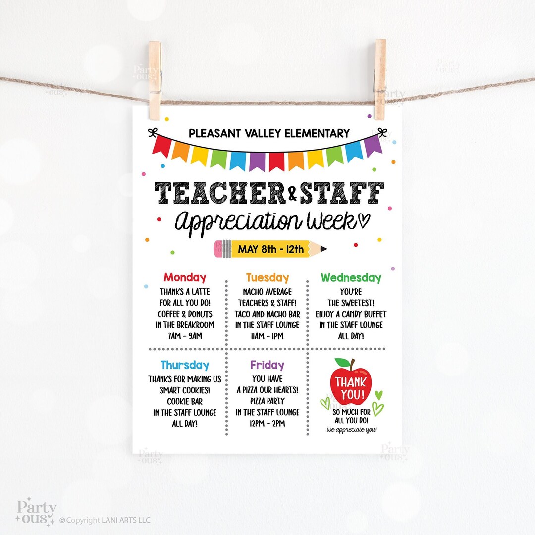 Editable Teacher Appreciation Week Itinerary Poster Teachers Staff ...