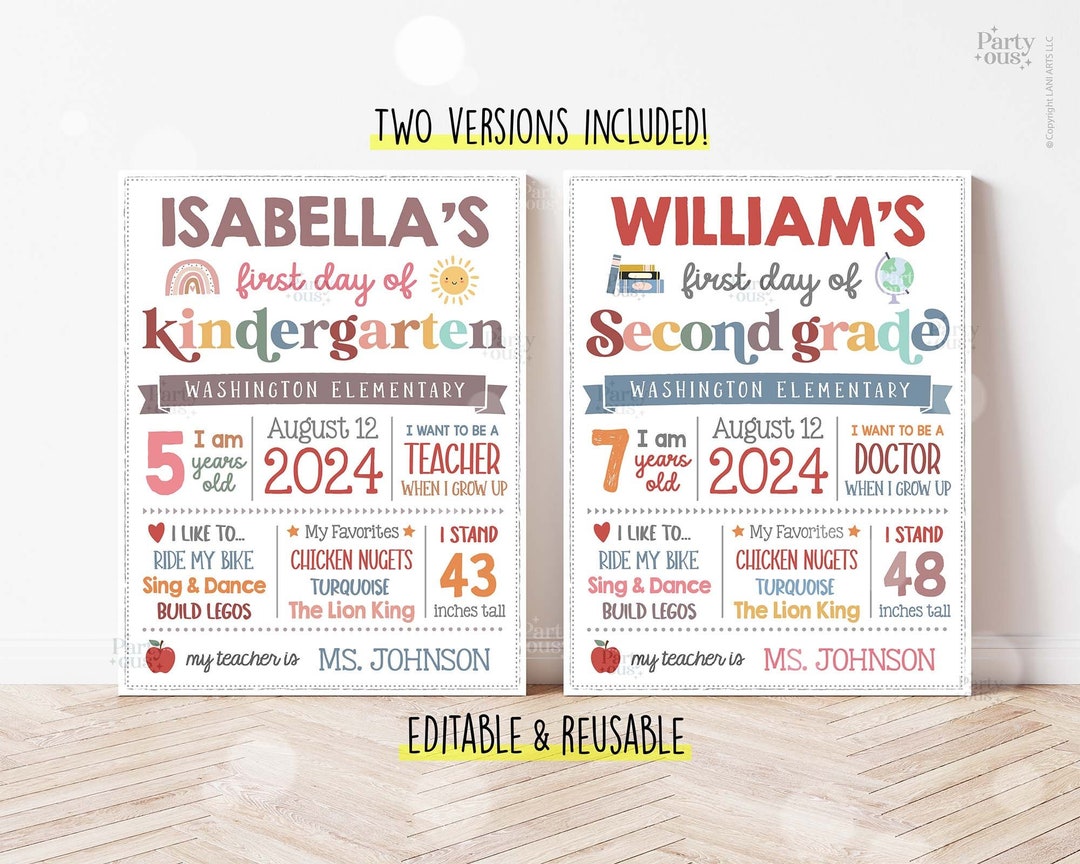 Editable Back to School Sign First Day of School Sign Printable ...