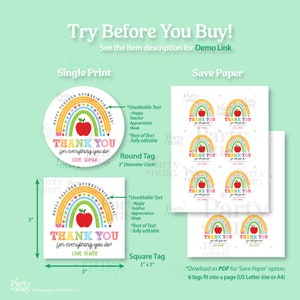 Editable Teacher Appreciation Week Gift Tags Thank You Teacher Gift Tag ...