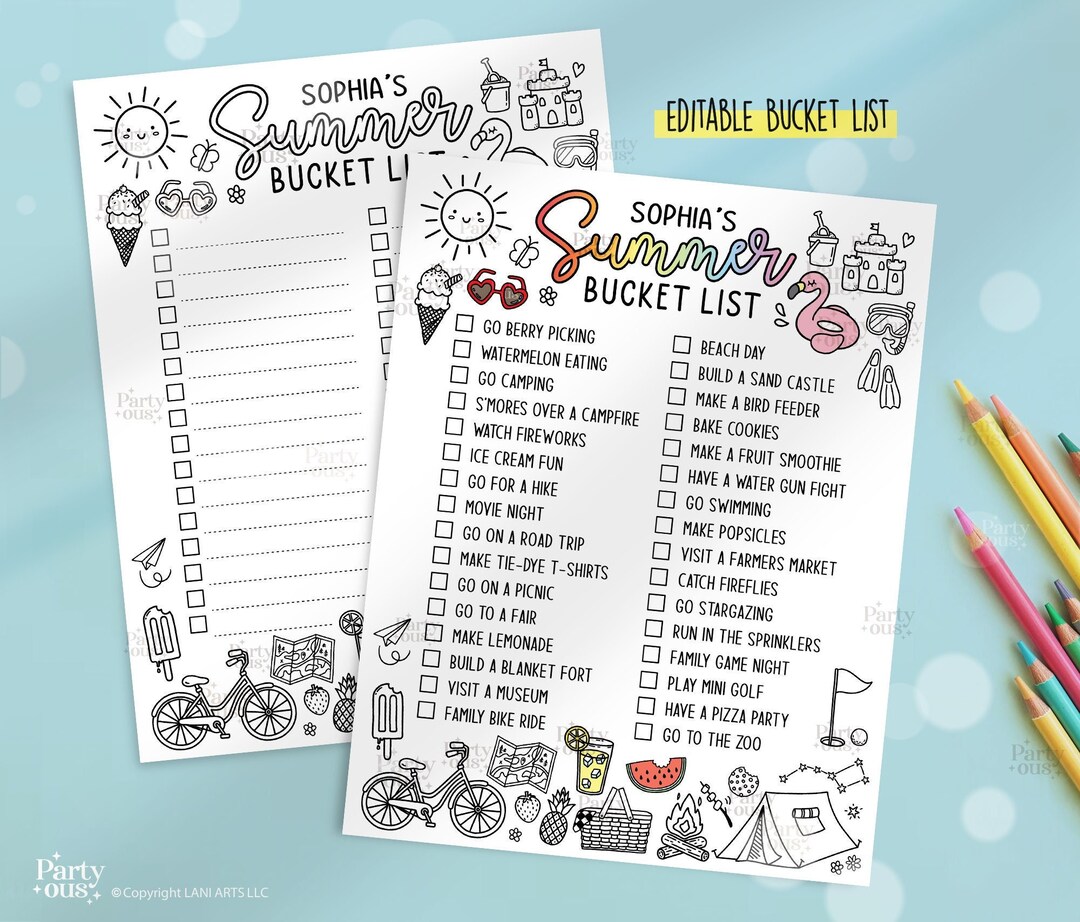Editable Summer Bucket List Summer Fun Family Checklist Custom to Do ...