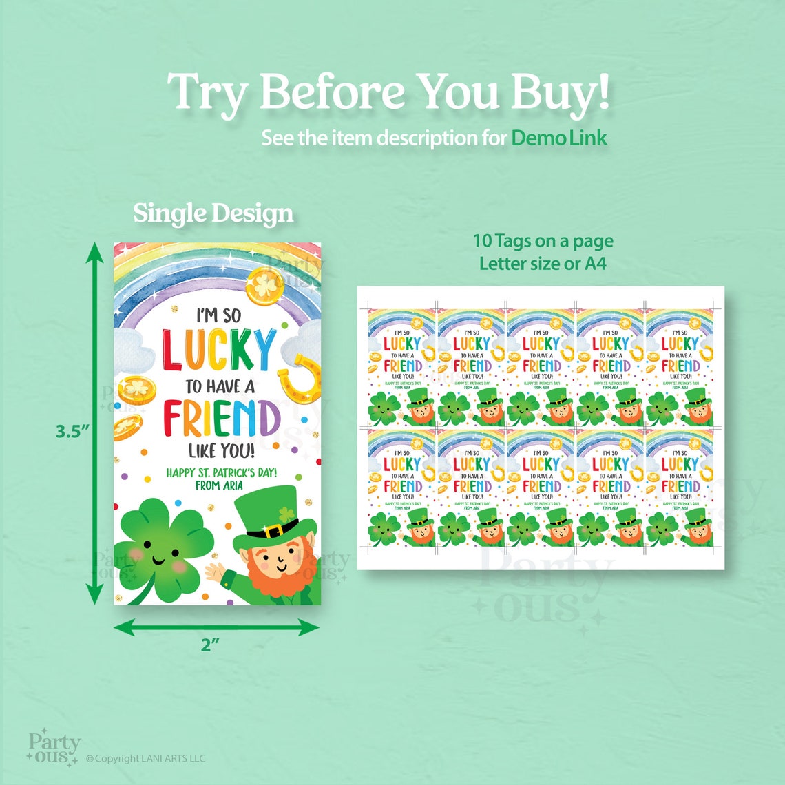 Editable St Patricks Day Gift Tags I'm so Lucky to Have A Friend Like ...