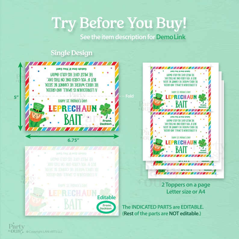 Editable St. Patrick's Day Bag Toppers Leprechaun Bait Treat ...