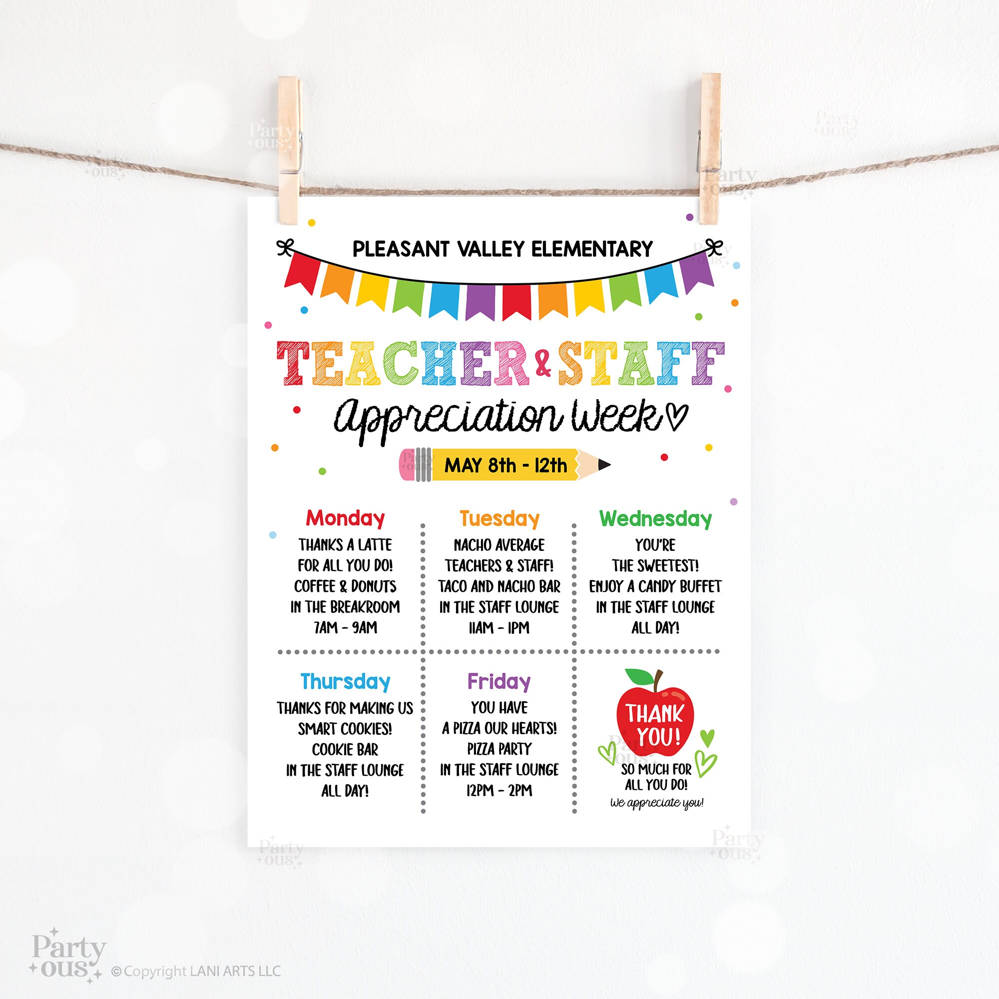 Editable Teacher Appreciation Week Itinerary Poster Teachers Staff ...