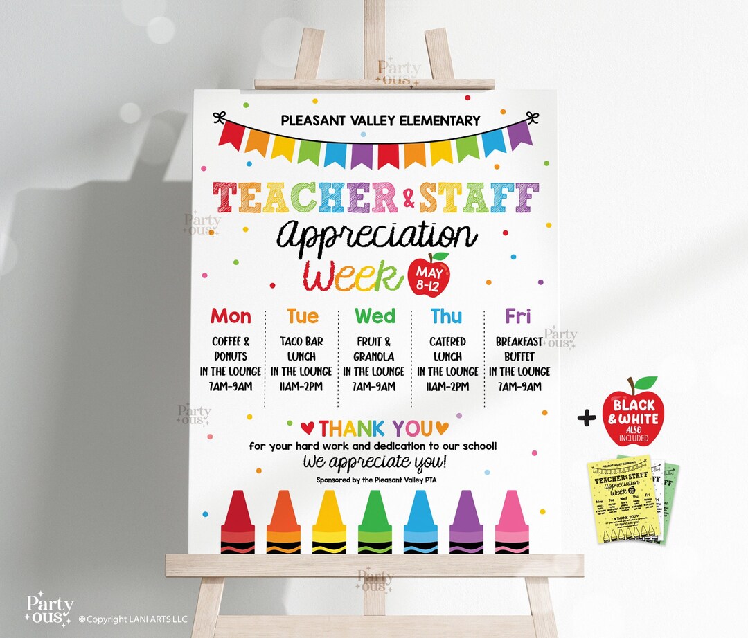 Editable Teacher Appreciation Week Itinerary Poster Teachers Staff ...