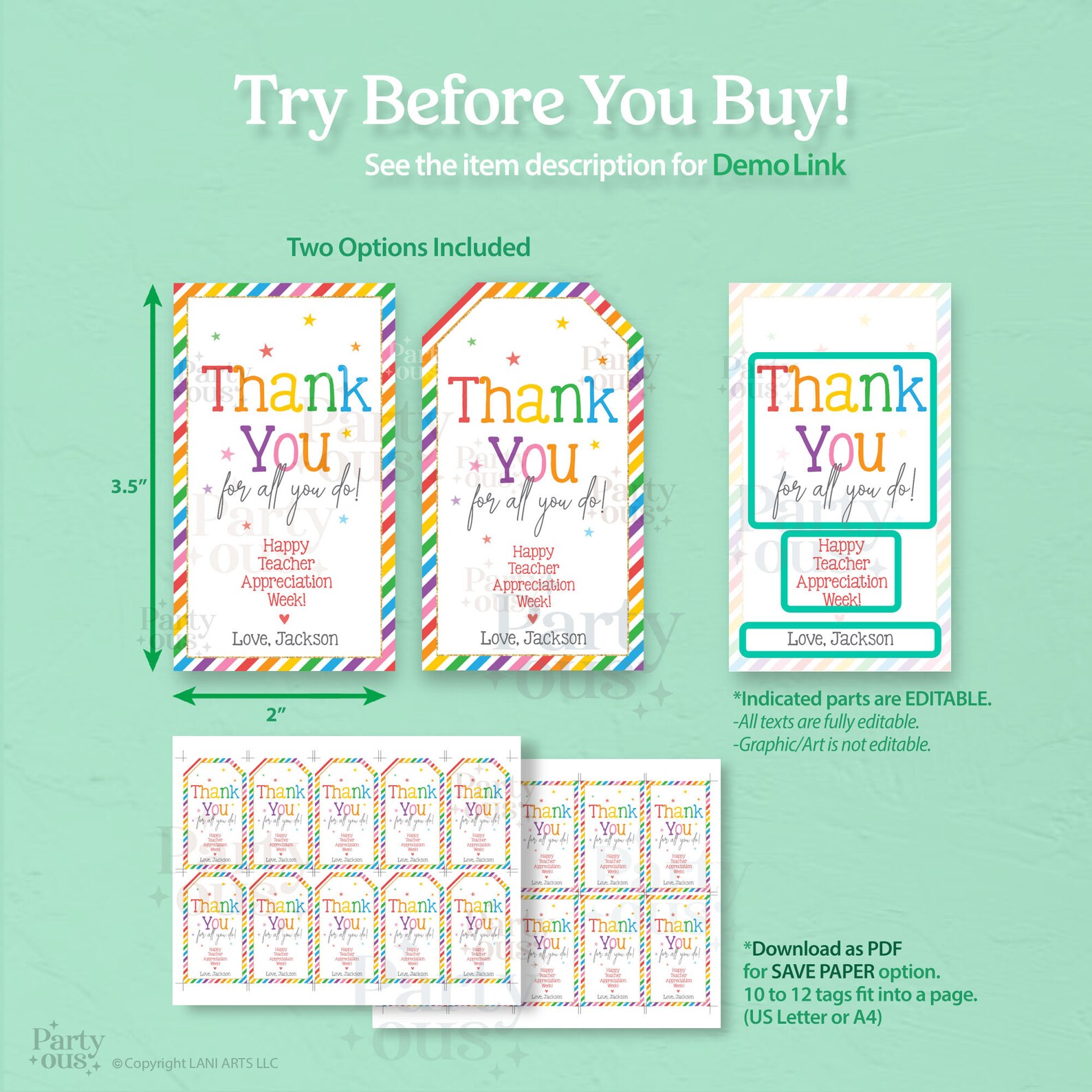 Editable Teacher Appreciation Week Gift Tags Thank You for All You Do ...