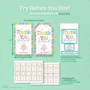 Editable Teacher Appreciation Week Gift Tags Thank You for All You Do ...