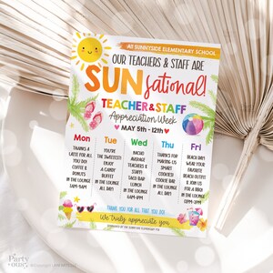 Editable Teacher Appreciation Week Itinerary Poster Teachers Staff ...