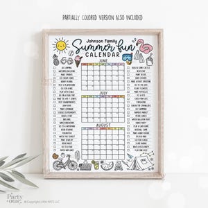 Editable Summer Calendar Coloring Poster Printables Family Summer Fun ...