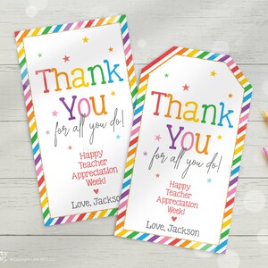 Editable Teacher Appreciation Week Gift Tags Thank You Teacher Gift Tag ...
