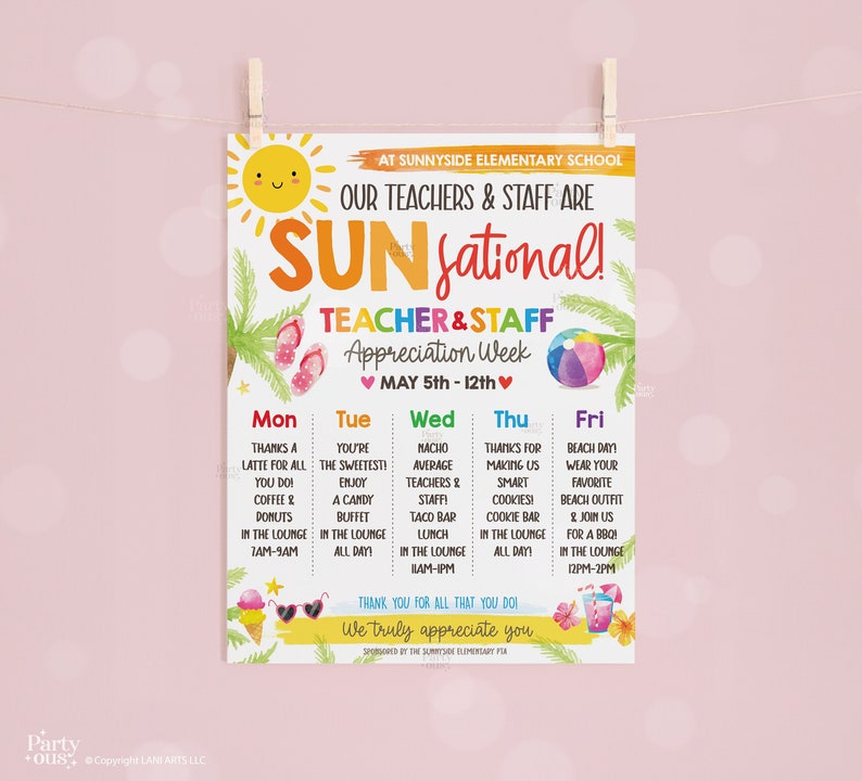 Editable Teacher Appreciation Week Itinerary Poster Teachers Staff ...