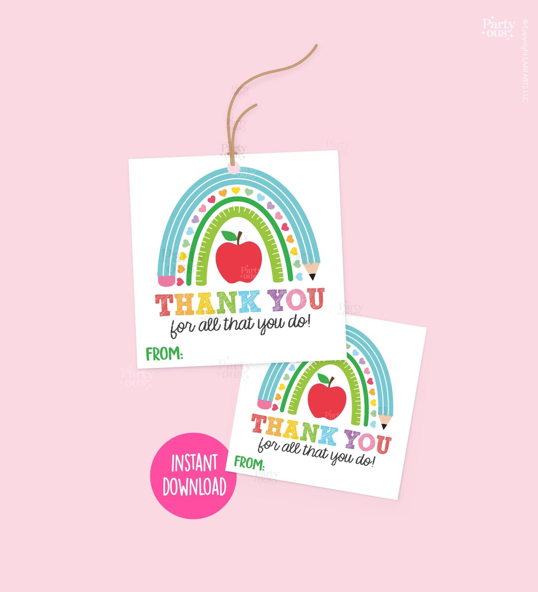 Teacher Appreciation Week Gift Tags Thank You Teacher Rainbow Tag ...